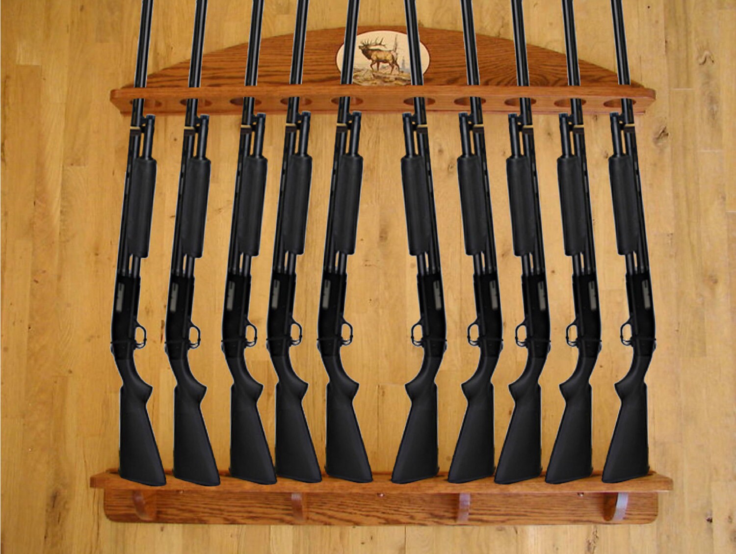 Gun Rack 10 gun Wall Display Solid Oak PERSONALIZED Gun Rack 10 gun Wall Display Solid Oak PERSONALIZED