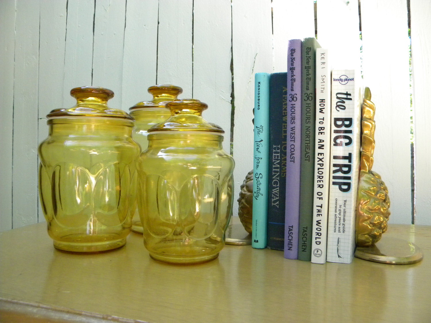 Trio of Vintage Amber Glass Container Jars with Lids – Haute Juice