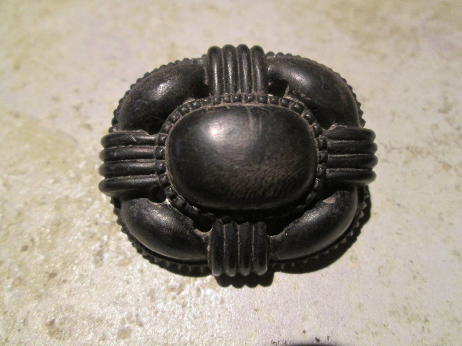 Antique Victorian Mourning Brooch Pin Black Hand Carved Bog