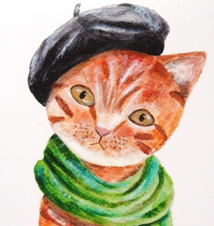 Funny Cat Print French Style Artist Cat Orange Tabby by mikaart