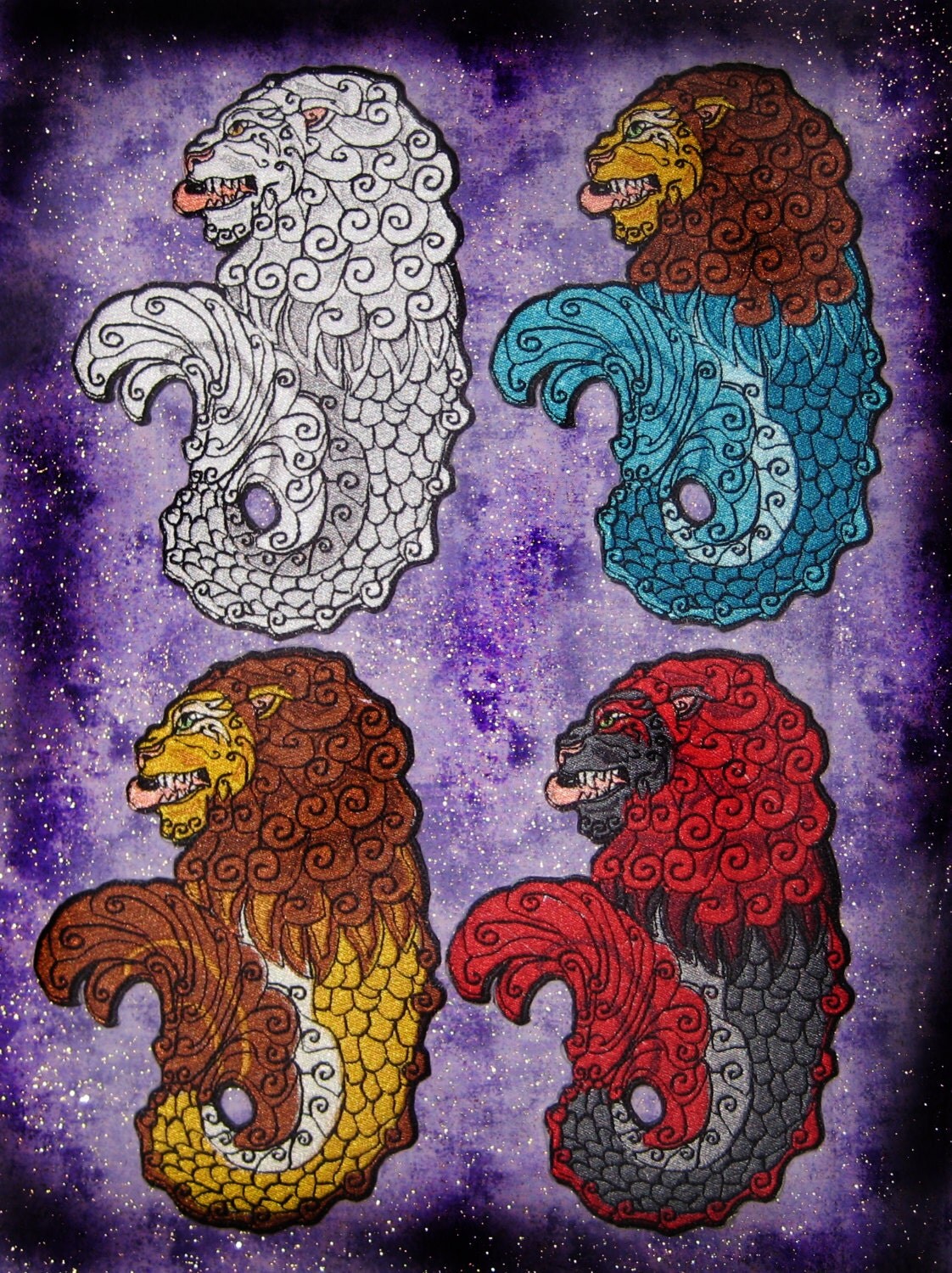 Merlion Sea Lion Heraldic Heraldry Iron on by SpiderStitchesParlor