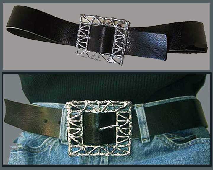 Drippy WEB-Big Big Brutalist Buckle,Pewter Buckle/Black Leather Belt ...