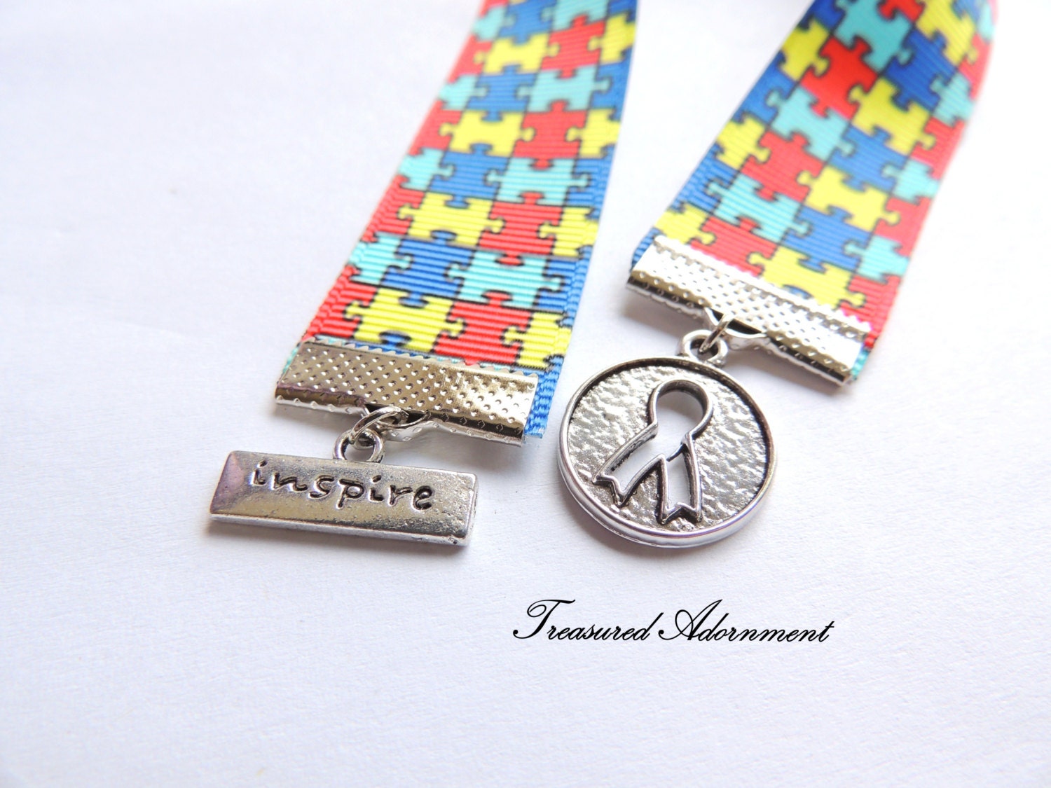 Bookmark Autism Awareness Ribbon Bookmark Silver tone