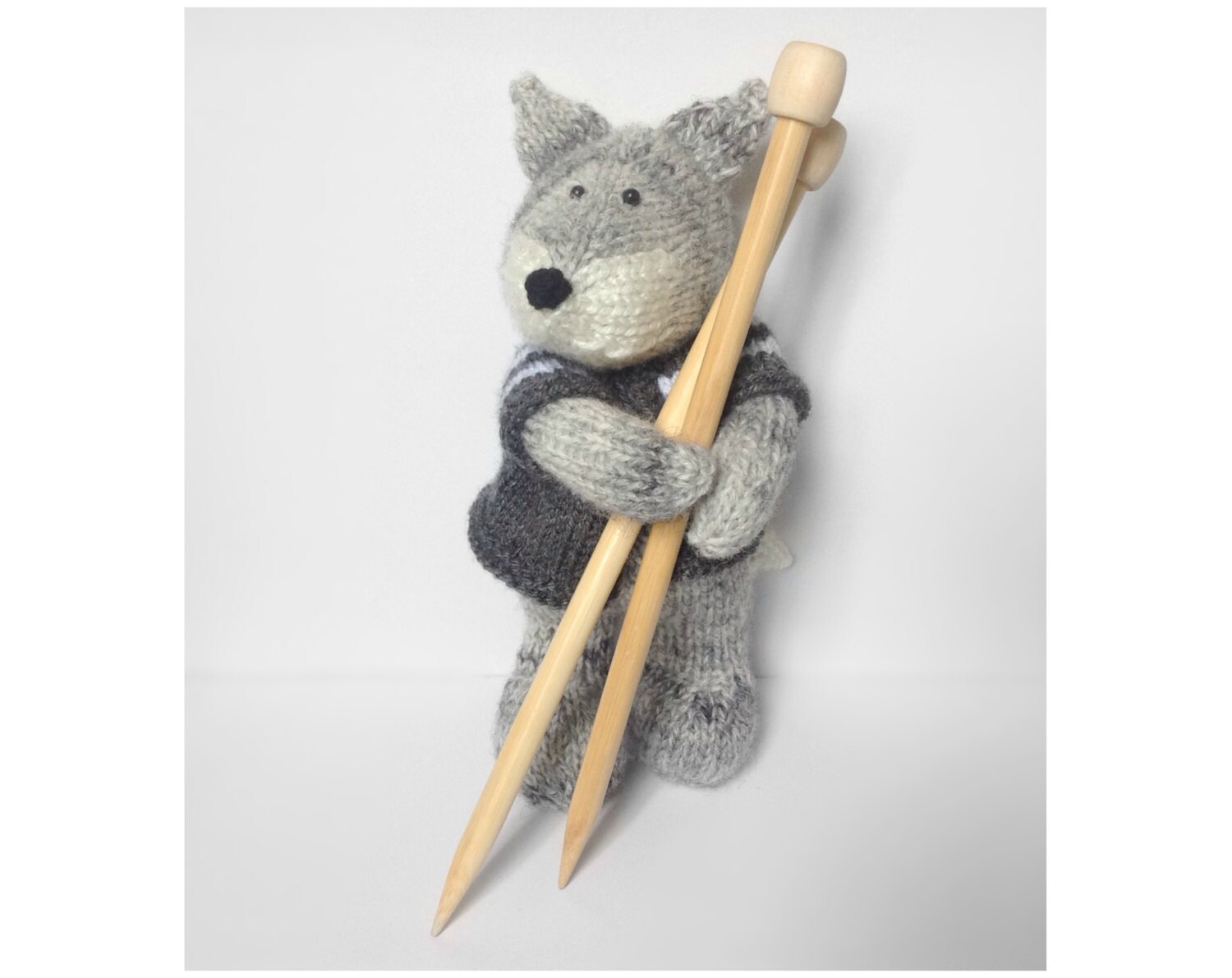 Gray Wolf toy knitting patterns by fluffandfuzz on Etsy