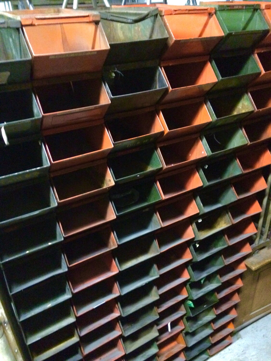 Vintage Industrial Stacking Metal Storage Bins; 1950s Stackbin