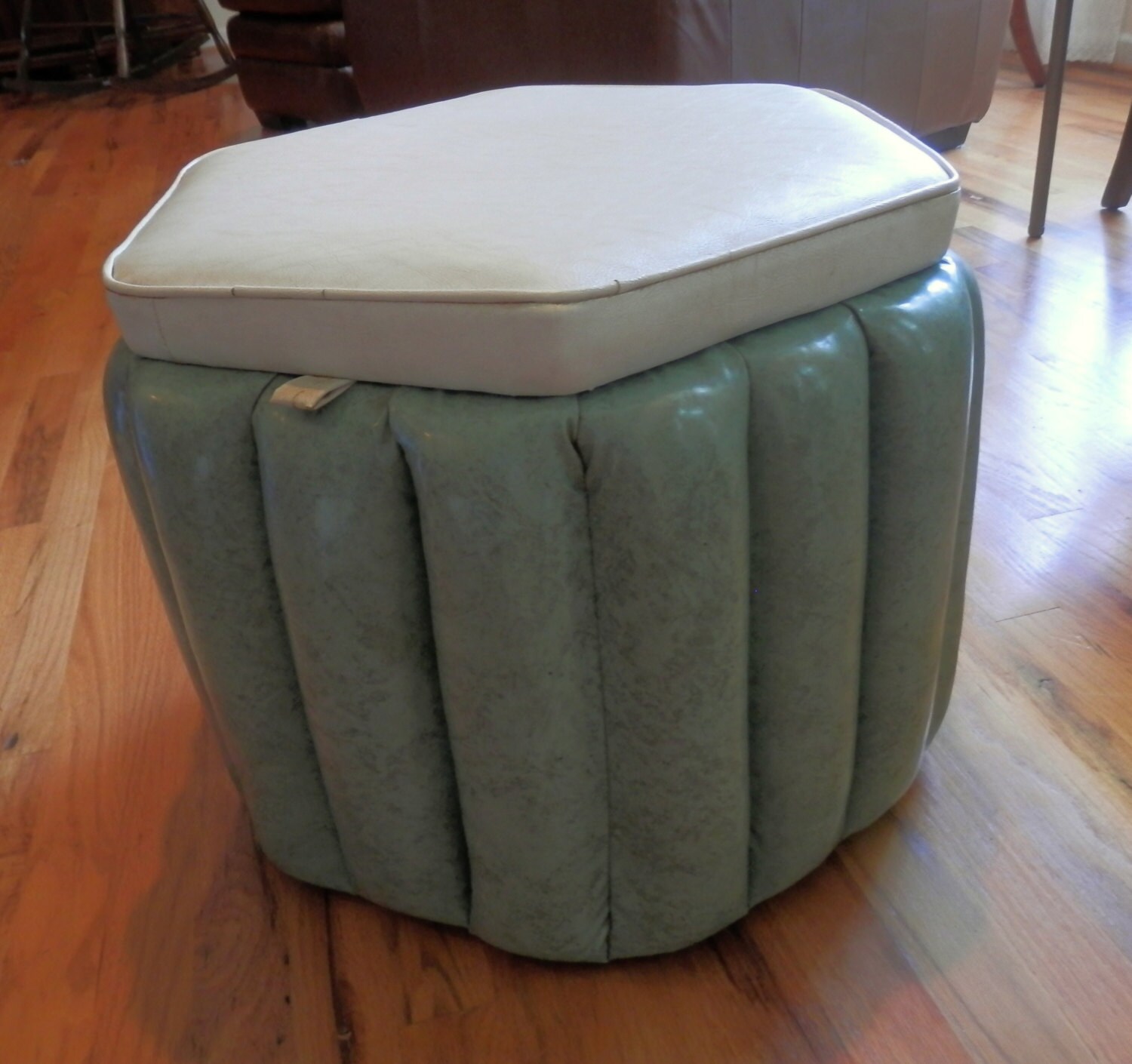 Mid Century Modern Ottoman – Green and White Footstool – Rero Style ...