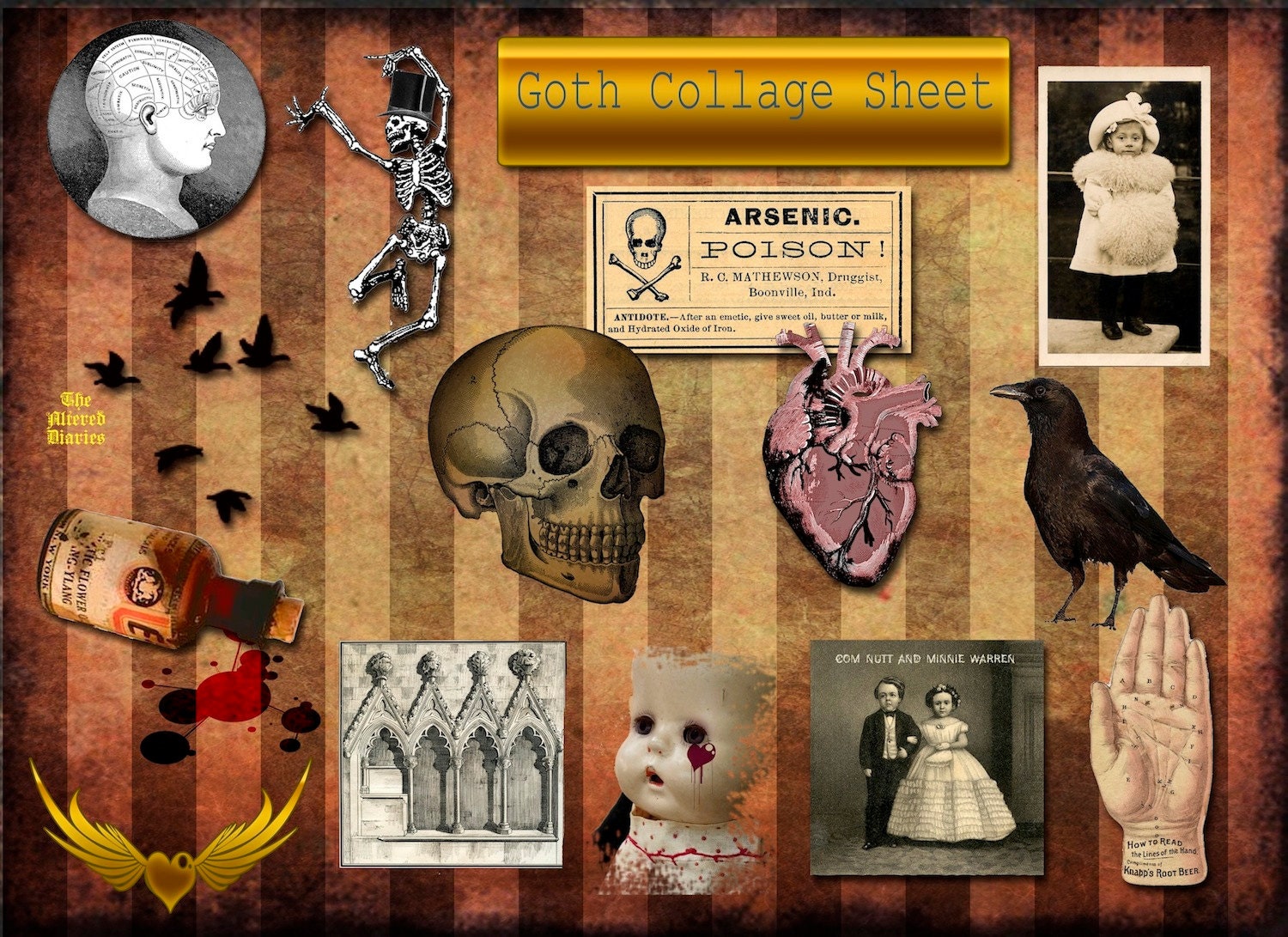 Goth Collage Sheet Skulls Creepy Dolls by TheAlteredDiaries