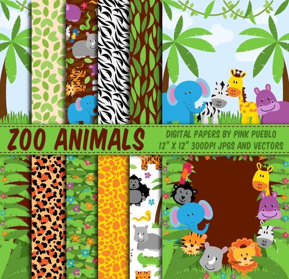 Zoo Animal Digital Paper Zoo Animal Scrapbook Paper Safari