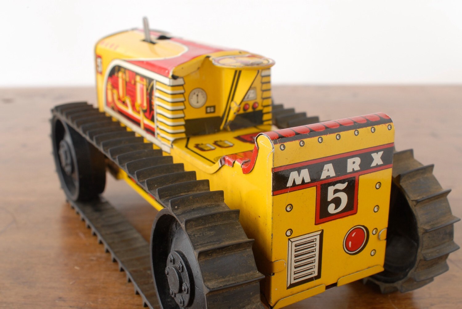 Vintage Marx Sparkling Climbing Tractor 1950s yellow and red