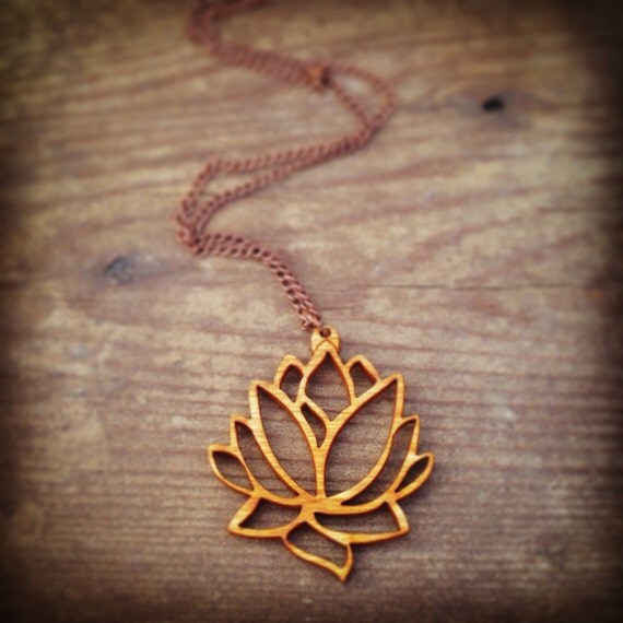 Wood Lotus Flower Chain Necklace