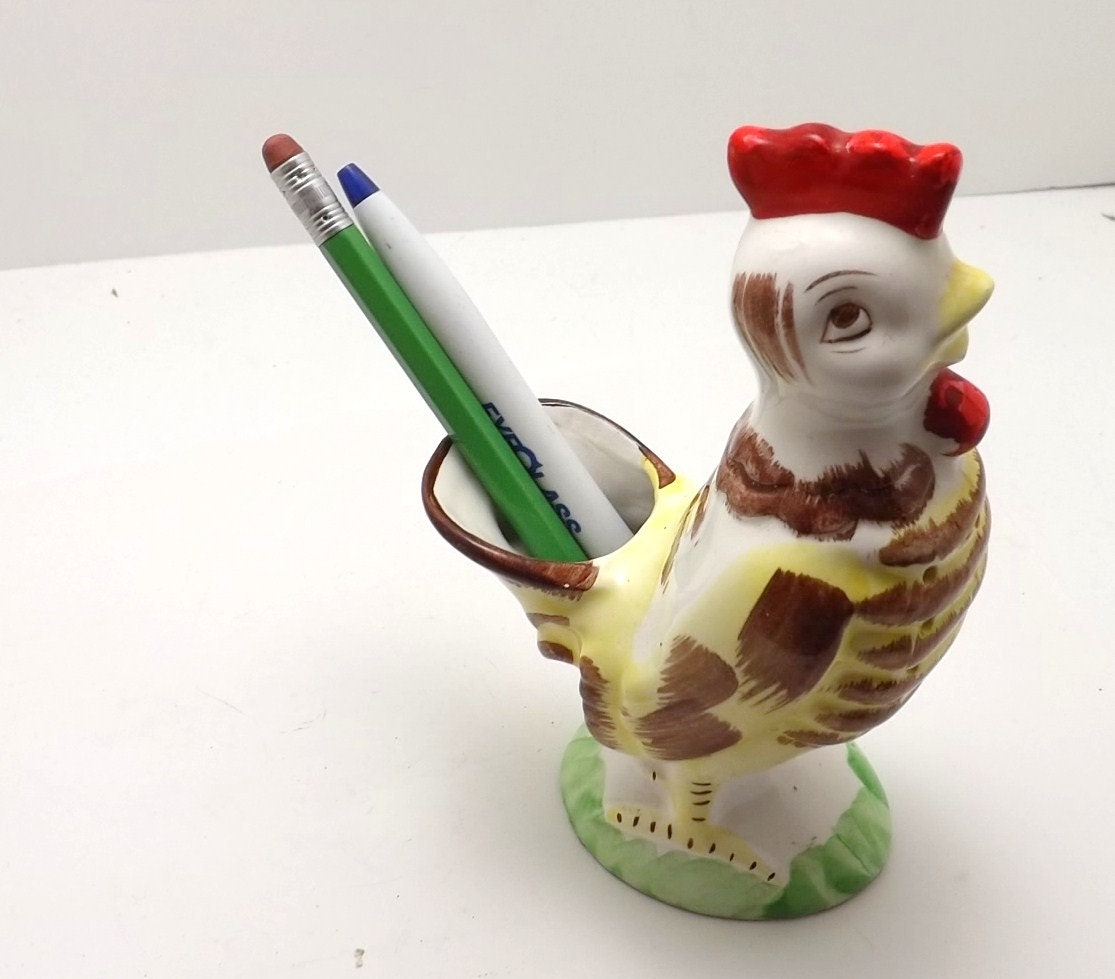 Chicken Rooster pen pencil holder for desk office work, accessories ...