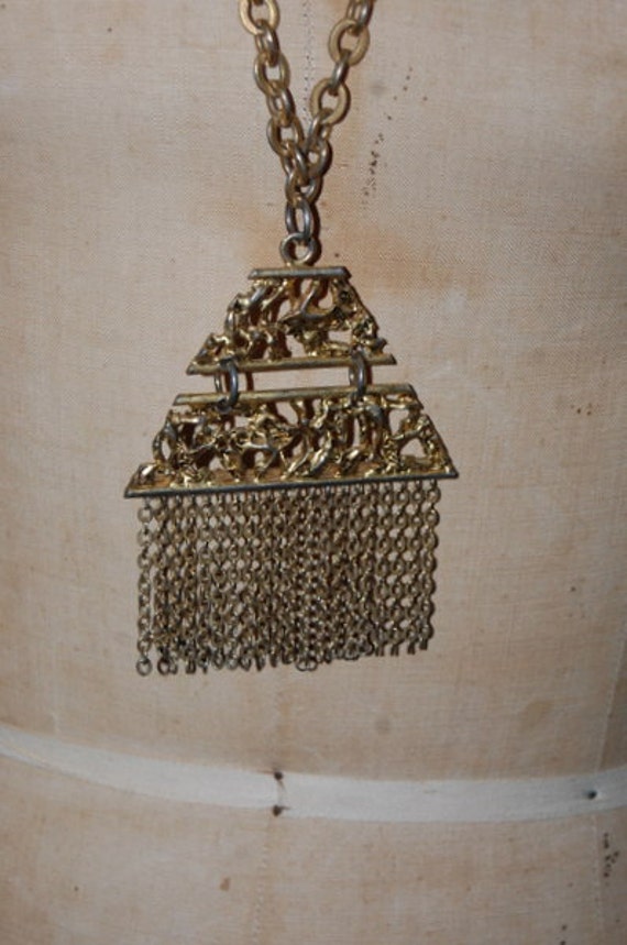 Funky Dangle Chain Pyramid Necklace Mod Hippie by WaikikiKitsch