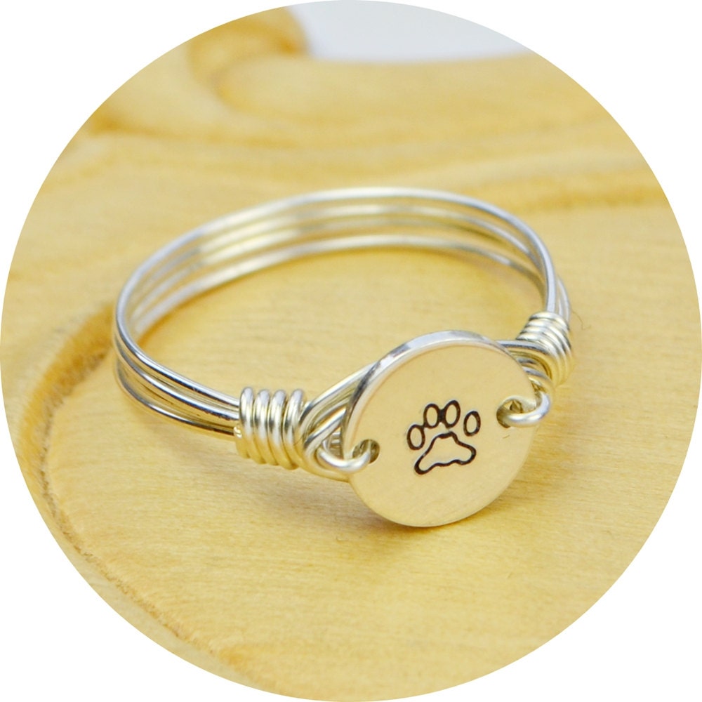 Paw Print Ring Hand Stamped Sterling Silver Filled Tiny Ring