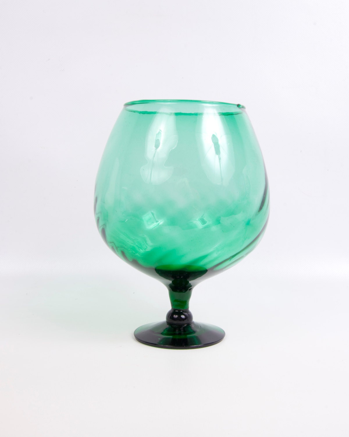 Vintage Large Green Glass Goblet Swirl Glass by LeVintageGalleria