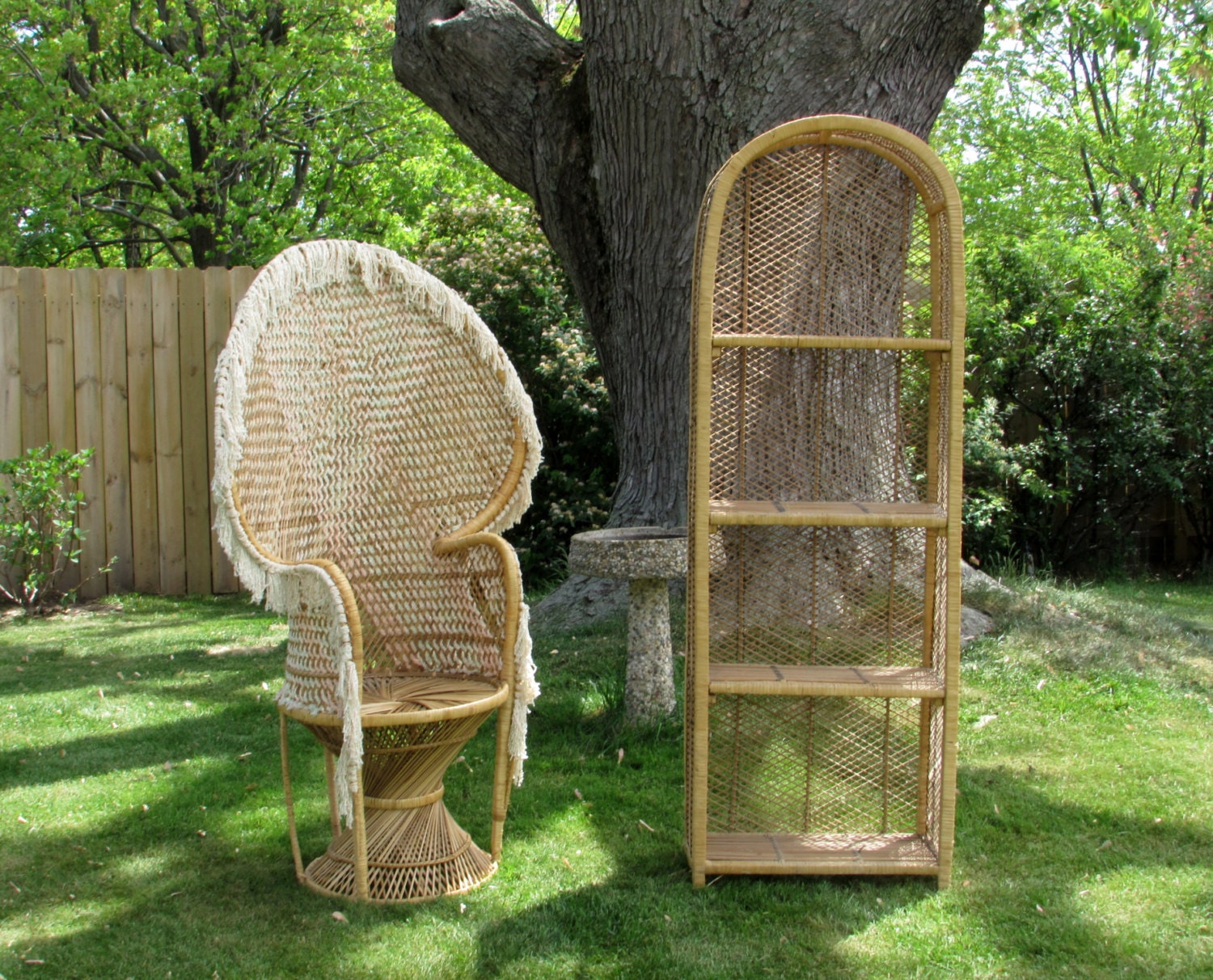 Wicker and Bamboo Furniture – 1970s Peacock Chair – Arched Shelving ...