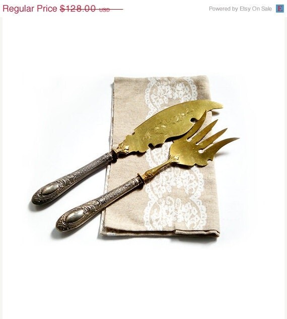 CIJ SALE Antique Victorian Silver Large Fish Knife and Fork Serving Set ...