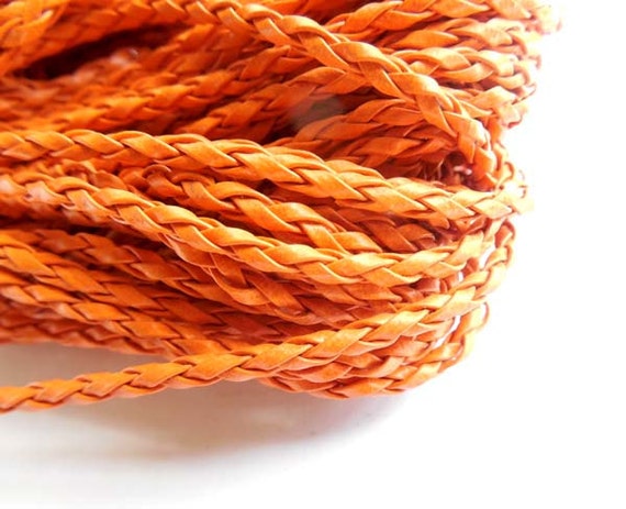 10M Orange Braided Leatheroid Cord 3mm