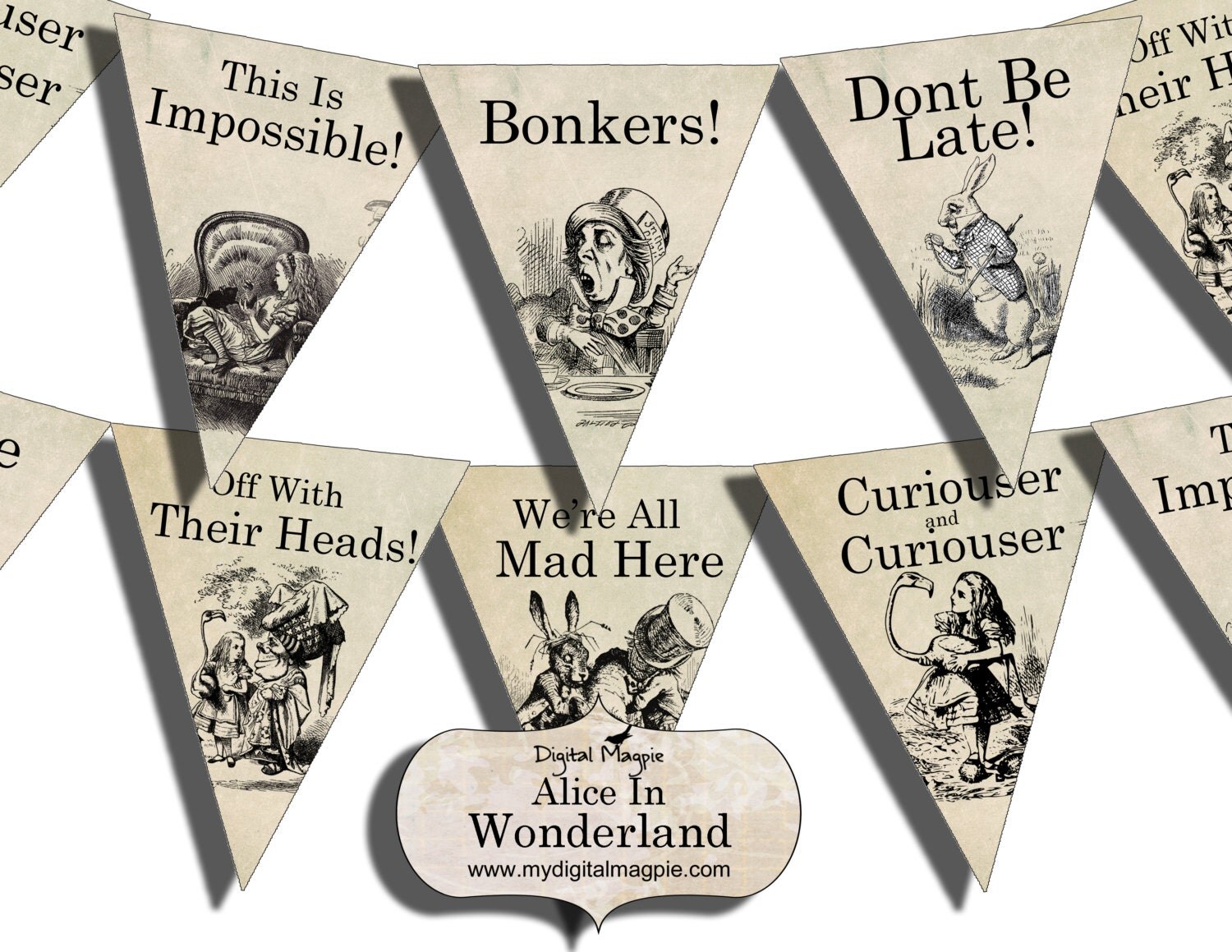 Alice In Wonderland party banner digital download pennant