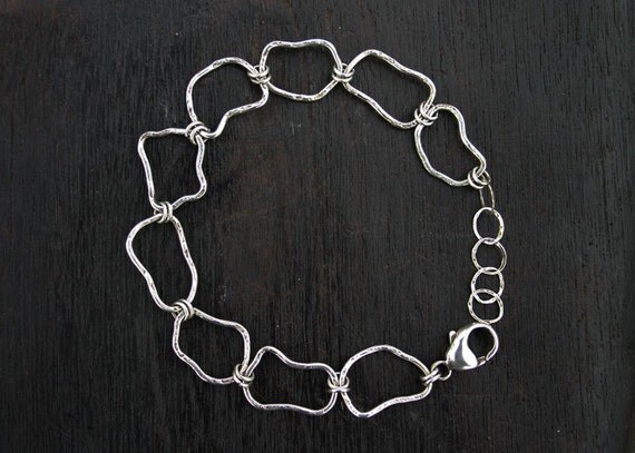 Items similar to Sterling silver link bracelet. Hammered sterling ...