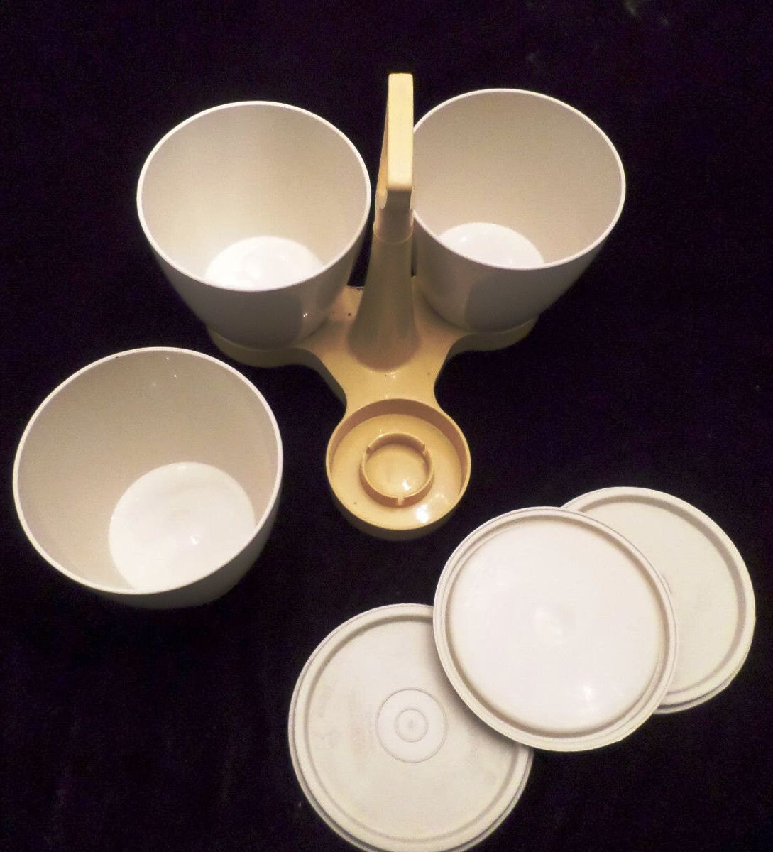 Vintage Tupperware condiment caddy, Almond & Harvest Gold with holder ...