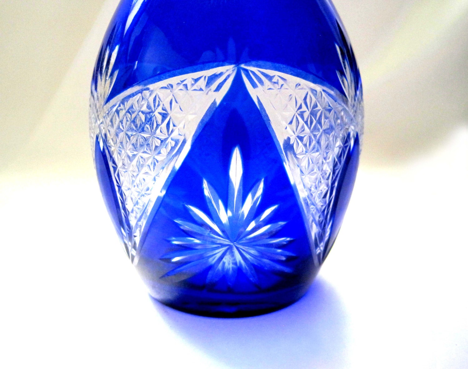 Cobalt Blue Bohemian Crystal Cut To Glass Vintage Decanter