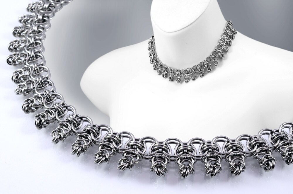 Womens Chainmaille Necklace Steel Collar Medieval by TralalaLTD