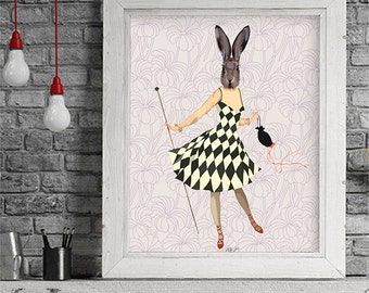 Too Hip To Hop Blue Rabbit Print Hare print Wall Art Wall