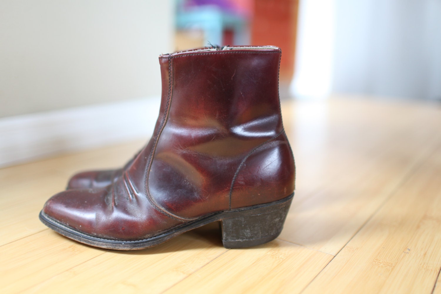 vintage maroon leather cowboy ankle boots mens 11 – Haute Juice