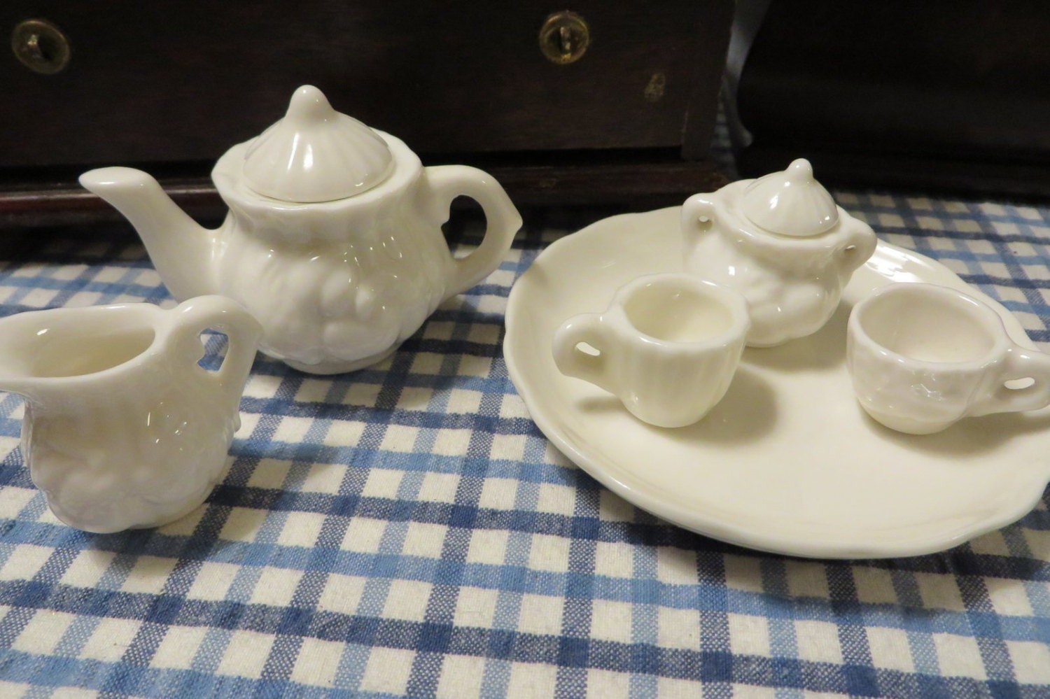 Vintage All White Porcelain Miniature Tea Set // Tea Pot // Serving ...