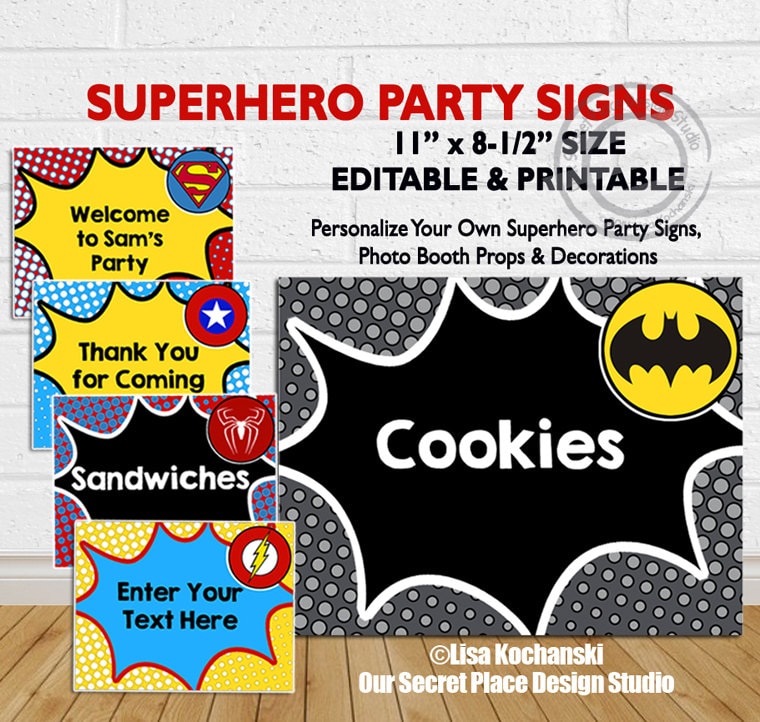 INSTANT DOWNLOAD Editable Superhero Signs Superhero Party