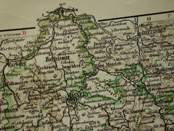 Old map of Hesse-Nassau Germany 1913 original by VintageOldMaps