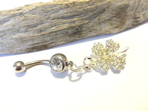 Lucky 4 Leaf Clover Belly Button Ring Sexy Dangle Navel Ring