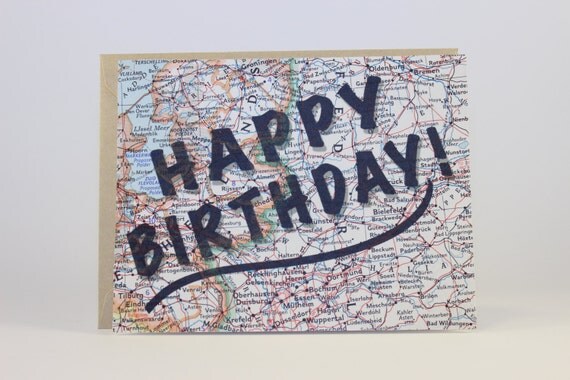 Happy Birthday Card Vintage Map Card Travel Card