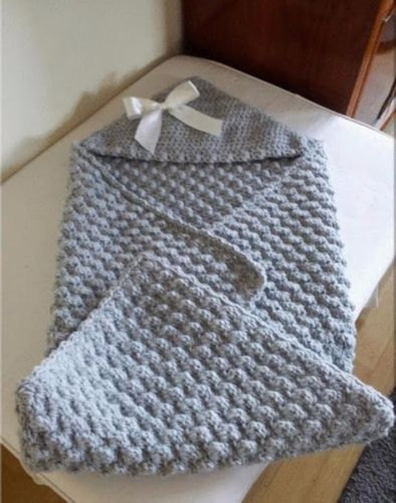 Crochet Gray Hooded Blanket Swaddle with or by VickersCrochet