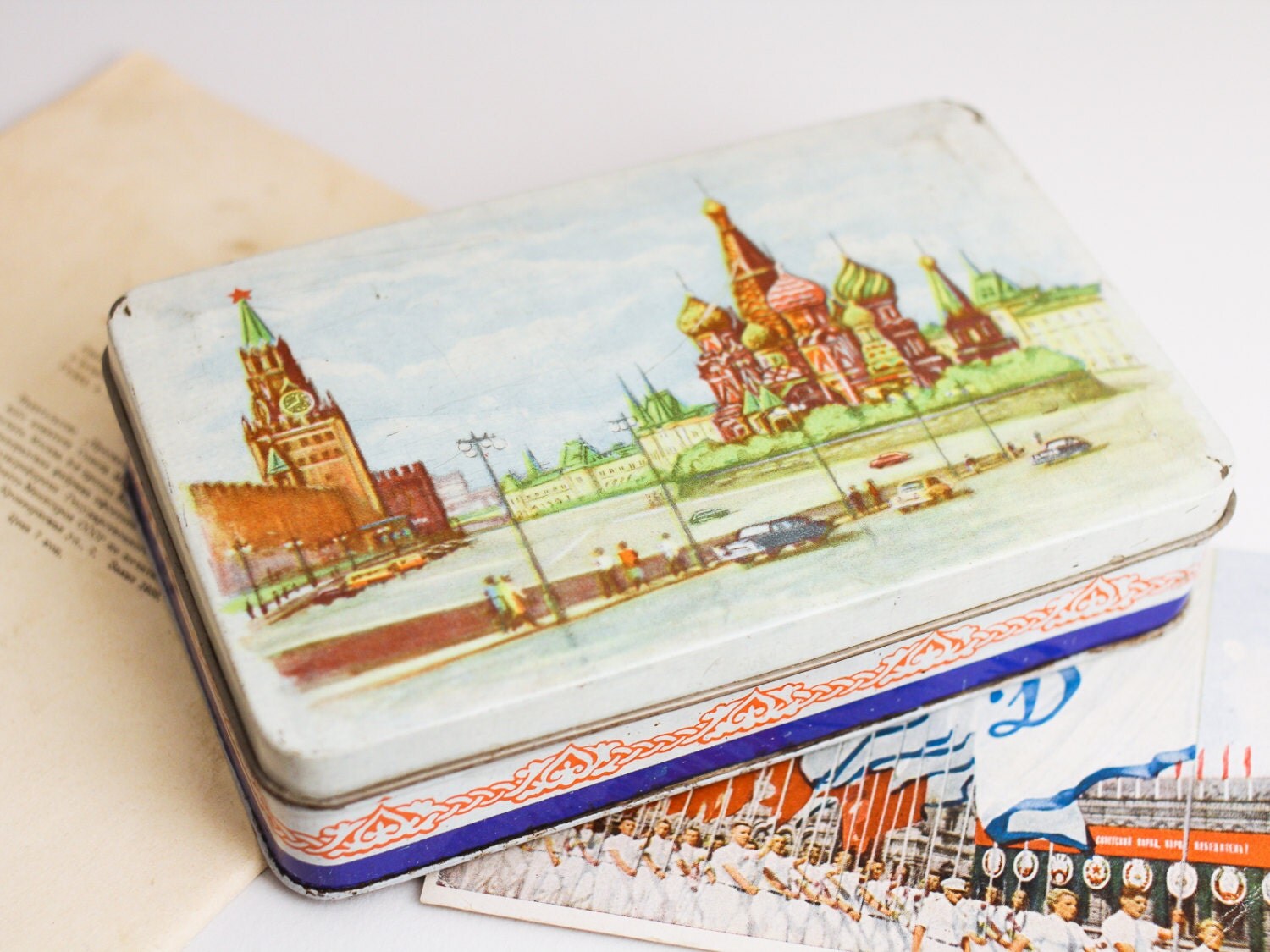 Soviet vintage tin box – retro white grey tin box – ussr office kitchen ...