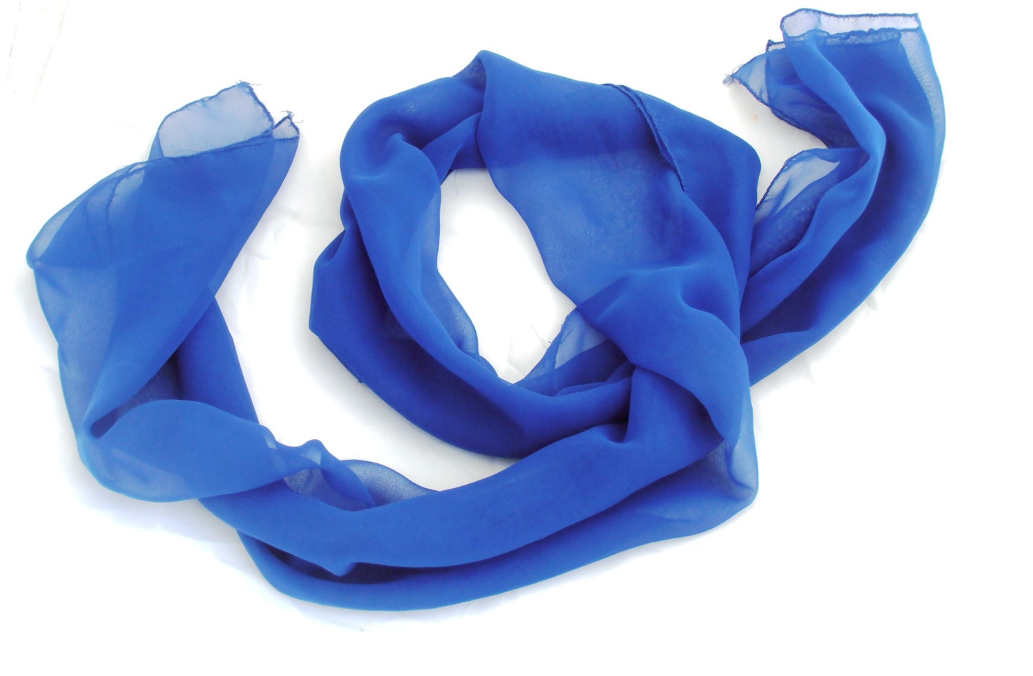 Vintage Blue Scarf, Narrow Scarf, Plain Color, Long Scarf, Made in ...