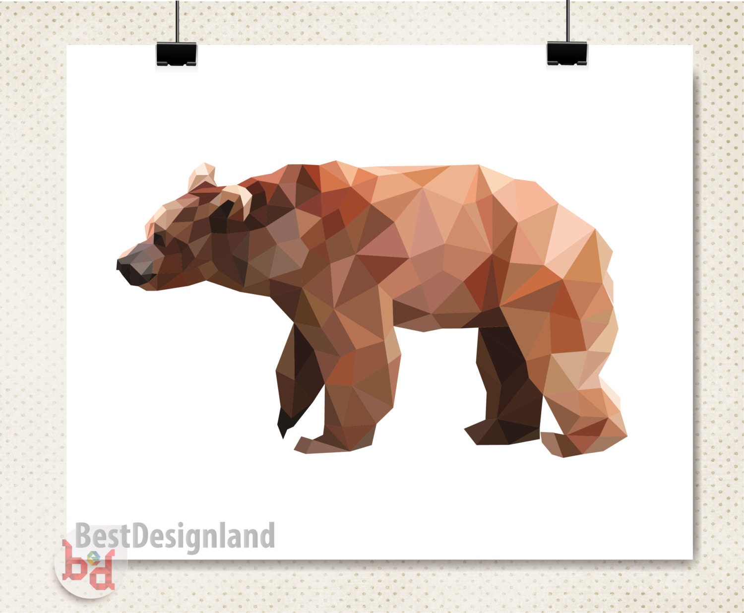 Polygon brown bear art wall postergeometric art by BestDesignland
