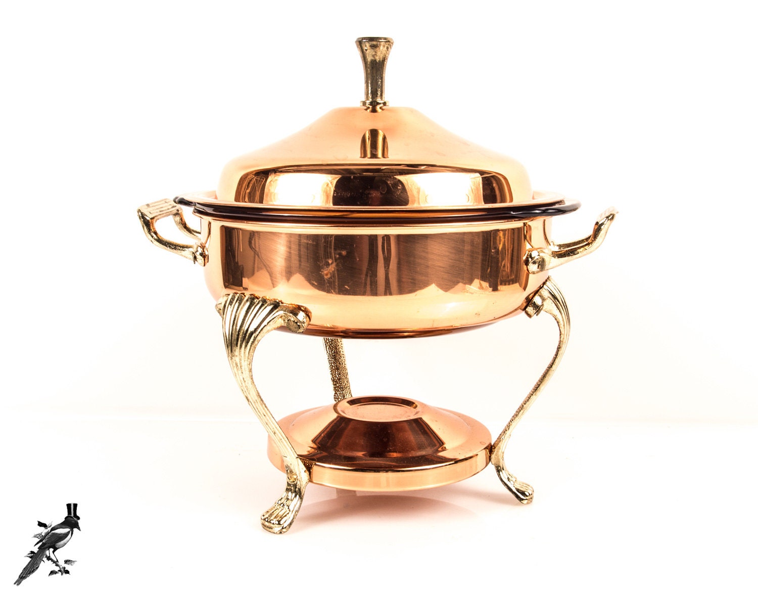 Mid Century Modern Copper Chafing Dish with Gold Tone Lid Knob, Handles ...