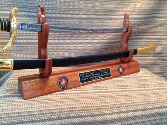 USMC Sword Display with customized plate by LarrysWoodworking