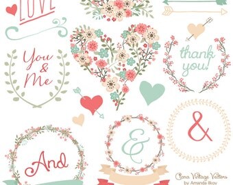 Emma Floral Bunches Clipart & Vectors navy and pink flowers