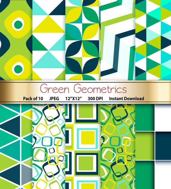Geometric Digital Paper: Green Geometrics 12x12 by GoneDigital
