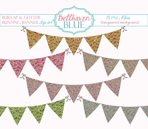 Burlap and Glitter Bunting Banner Clipart by BellhavenBlue on Etsy
