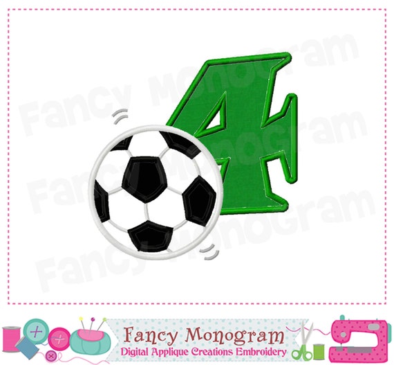 Items similar to Soccer Number 4 applique,Birthday Number 4 applique,4 ...
