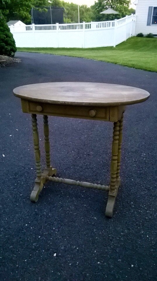 Antique side table rustic, primitive end table with drawer green hand ...