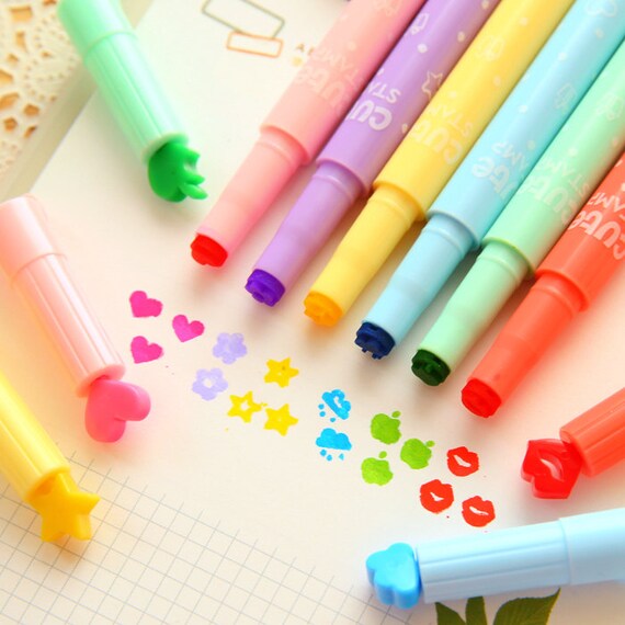 x6 Pcs Color painting pen Stamp 6 Cute Pens love seal Lips