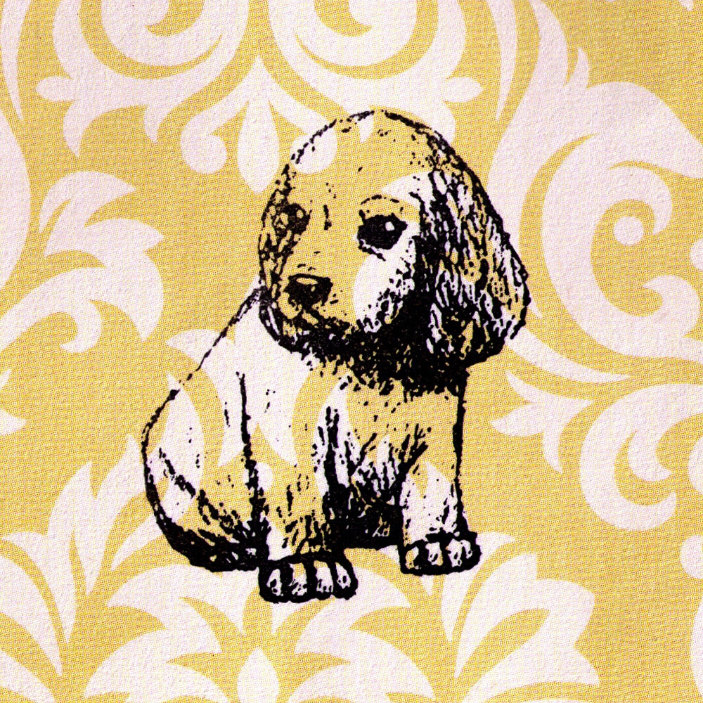 Dog Stamp Cocker Spaniel Puppy Stamp : Wood Mounted Rubber