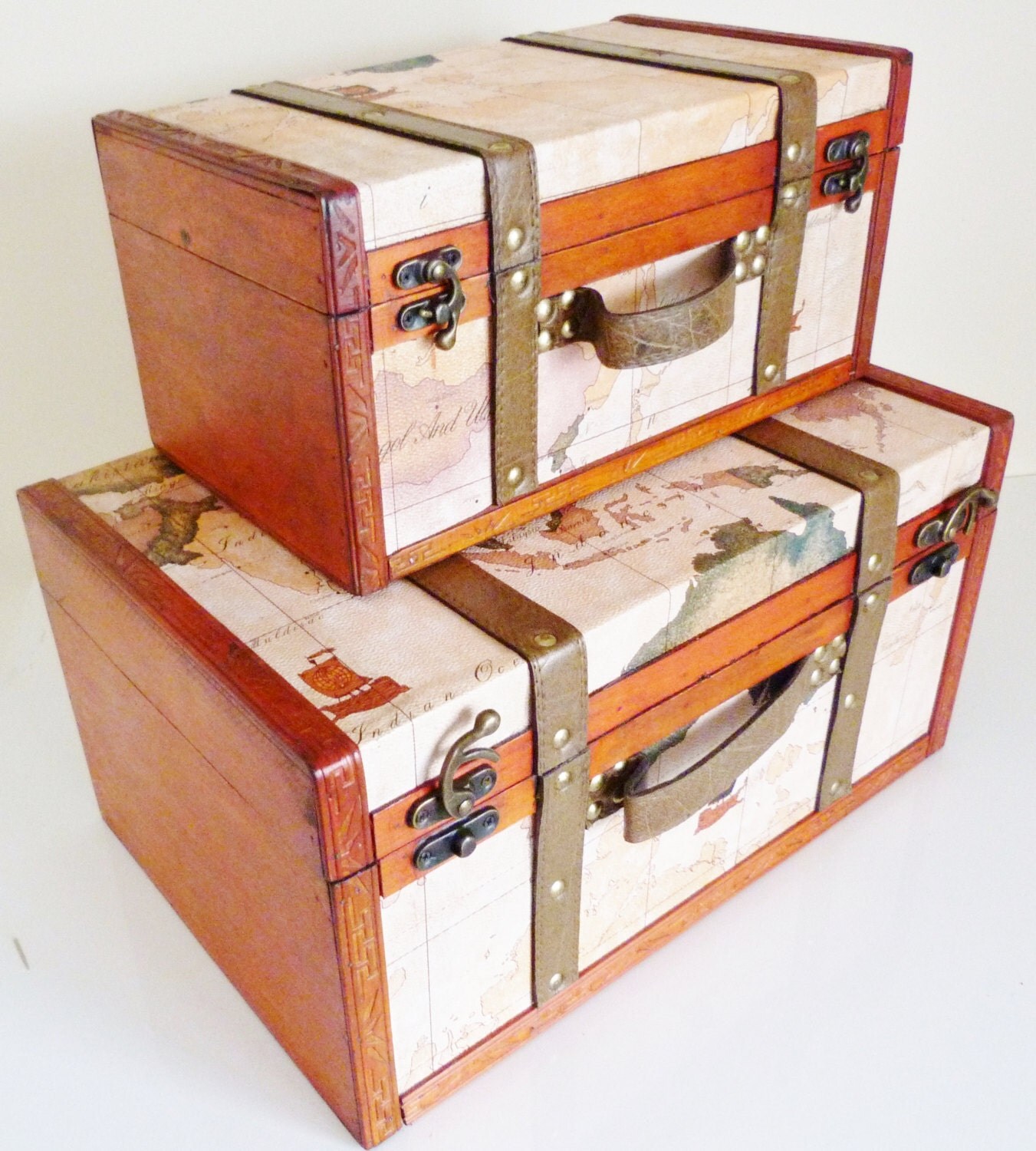 Decorative “Antique Map“ Storage Boxes, Set of Two, Quirky, Practical ...
