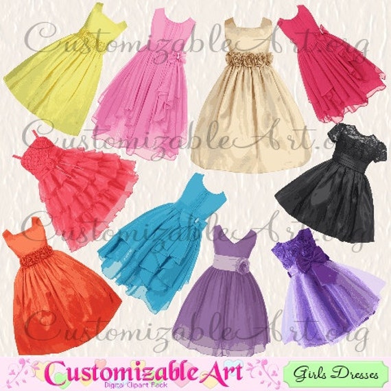 Girls Dress Clipart Digital Dress Clip Art Flower Girl Dresses