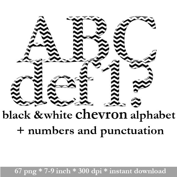 Black and white digital chevron alphabet clipart by LucyPlanet