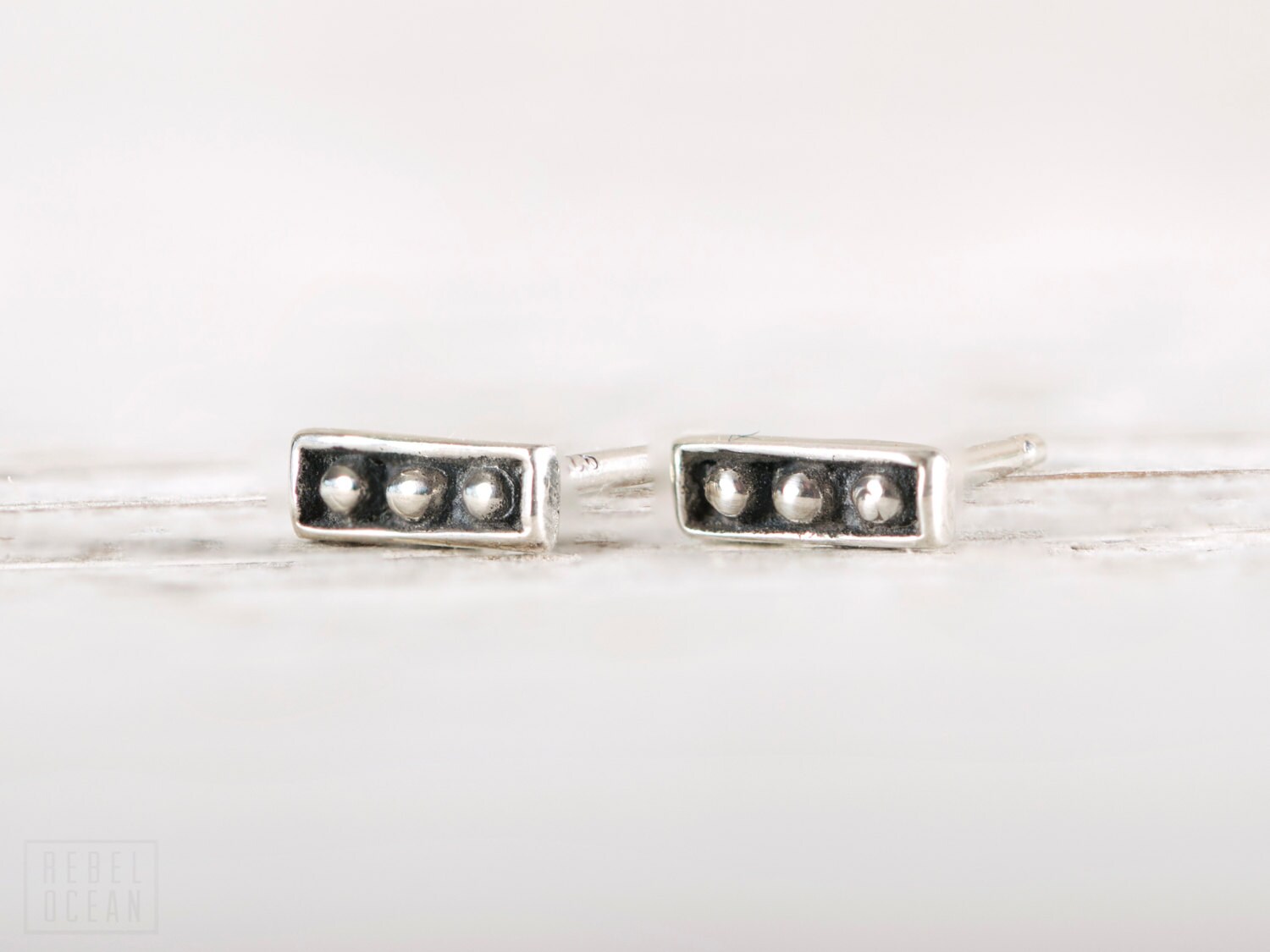 Silver Stud Earrings Sterling Silver Square Earrings Bohemian
